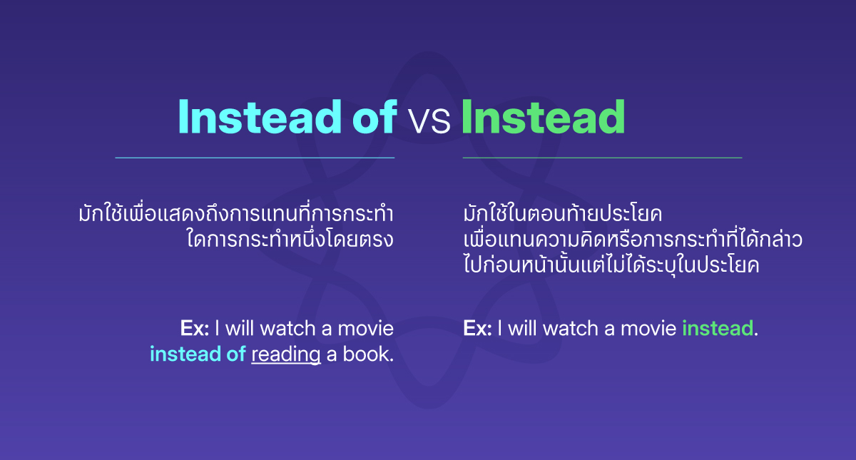 Instead of คืออะไร? โครงสร้างและการใช้งานที่ถูกต้องพร้อมตัวอย่าง