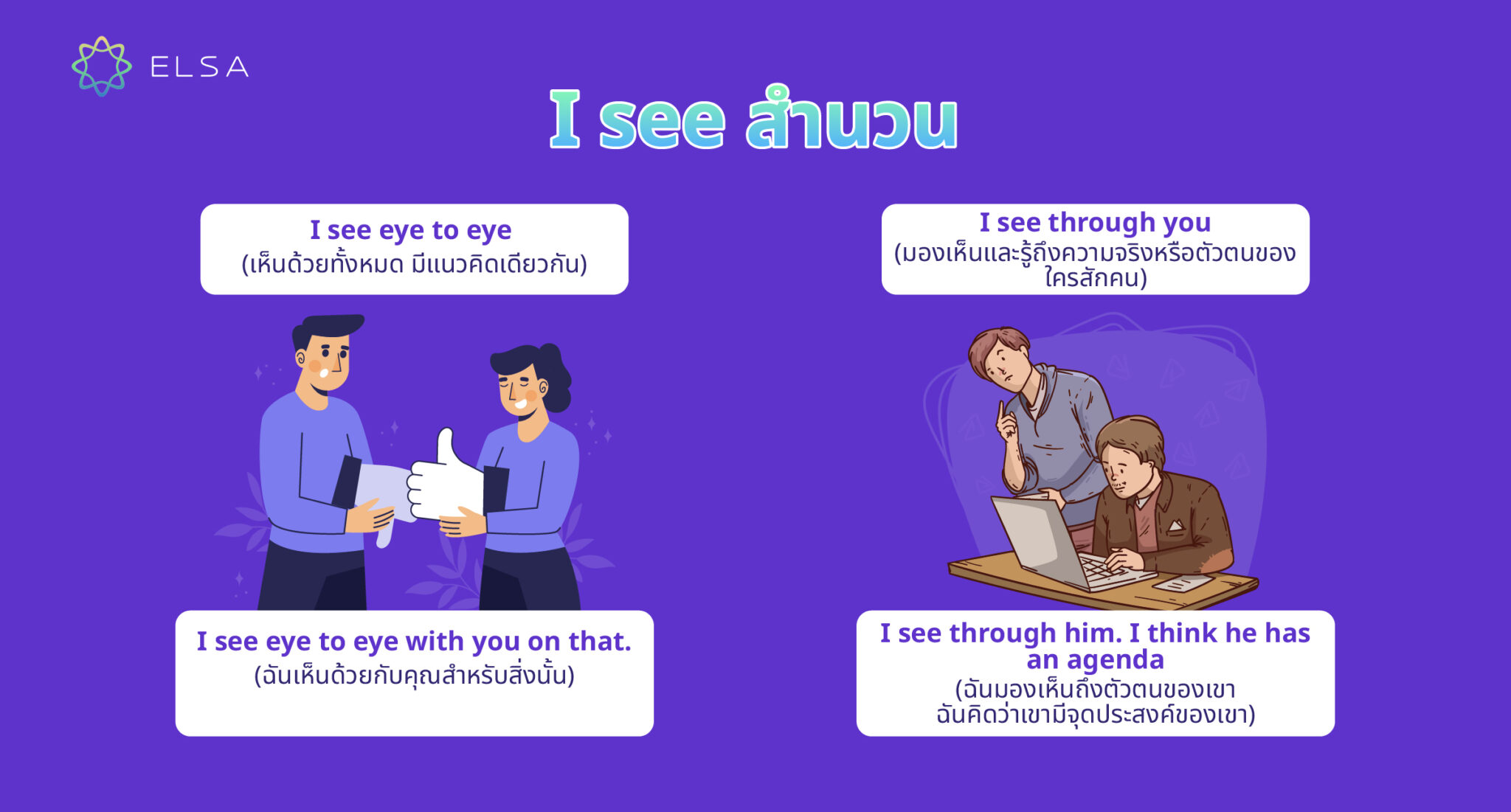 I see แปลว่าอะไรในภาษาอังกฤษและ I see ใช้ยังไงในแต่ละสถานการณ์